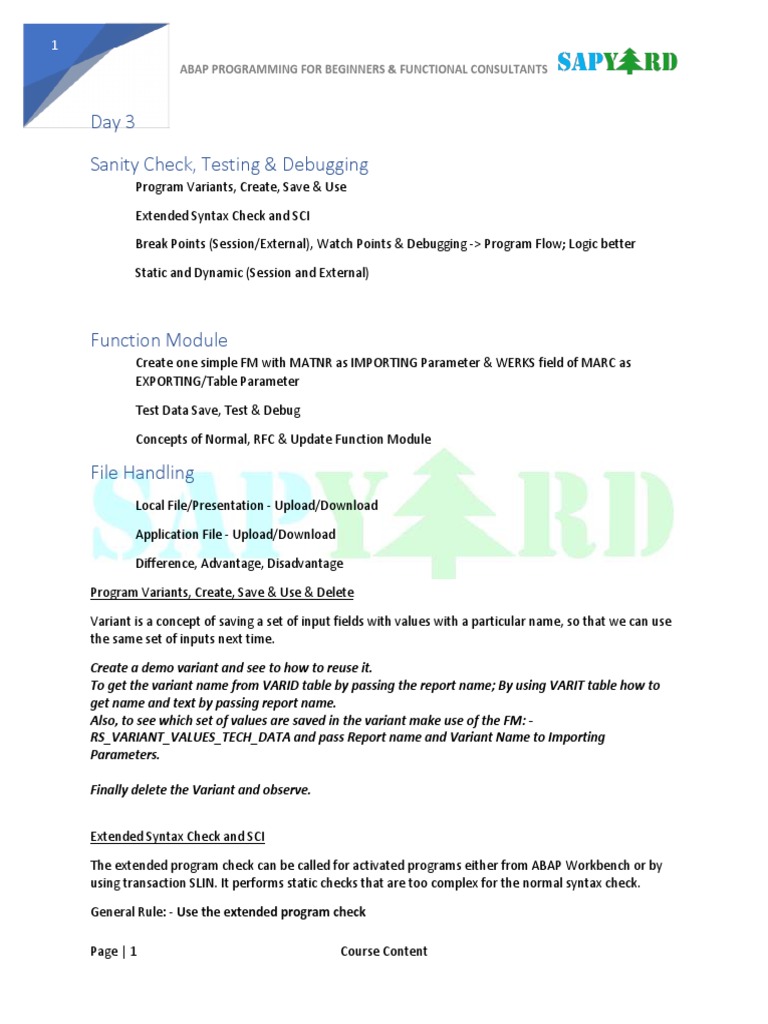 ABAP Programming - Day 3 | PDF | Debugging | Computer File ABAP Programming - Day 3 | PDF | Debugging | Computer File