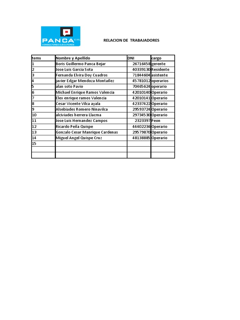 Lista de Personal | PDF