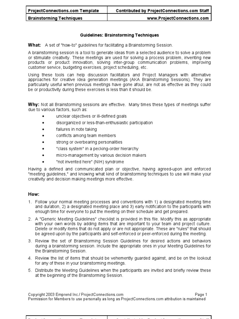 Brainstorming Techniques | PDF | Brainstorming | Creativity
