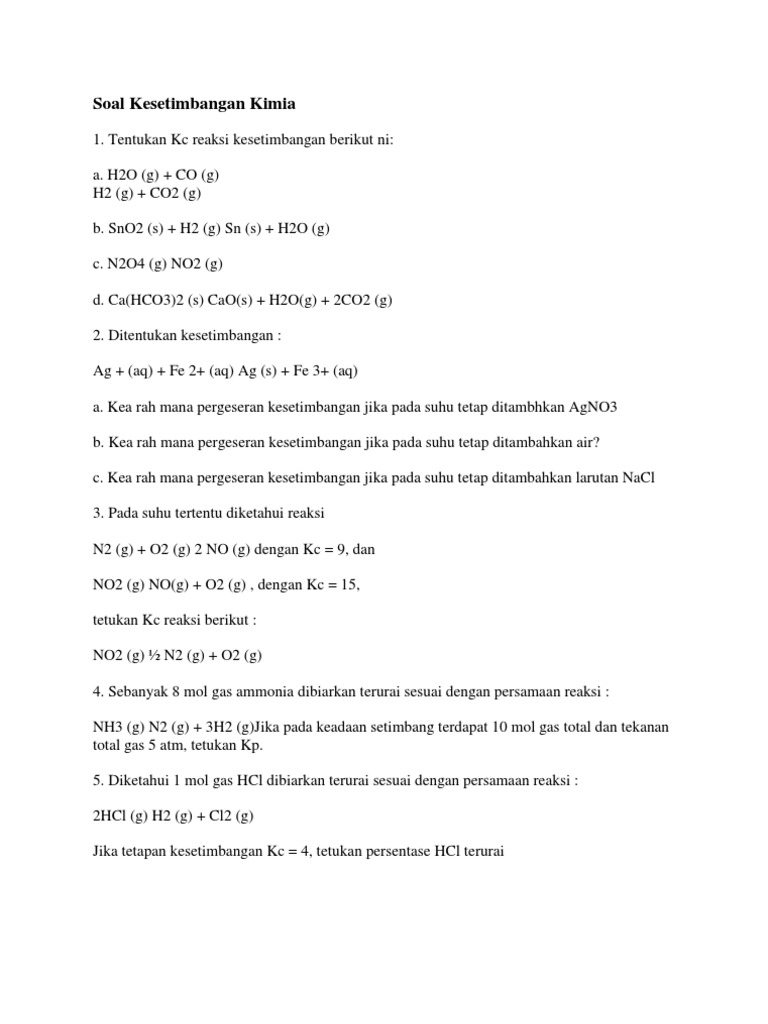 Soal Kesetimbangan Kimia | PDF | Sains & Matematika