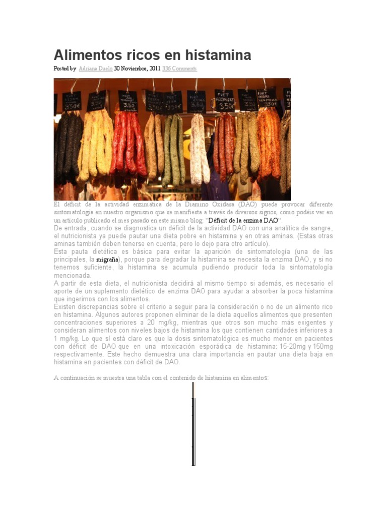 Alimentos Ricos en Histamina | PDF