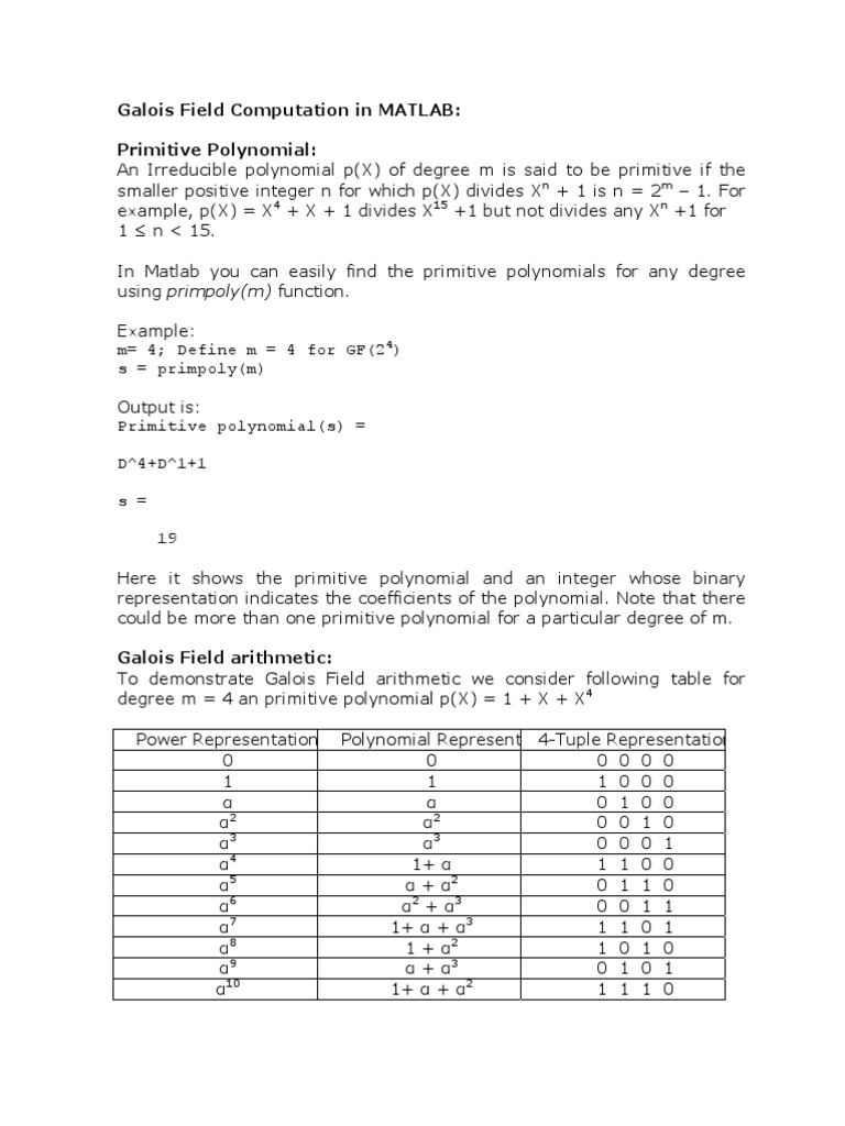 Galois Field Computation In Matlab Pdf Field Mathematics Abstract Algebra