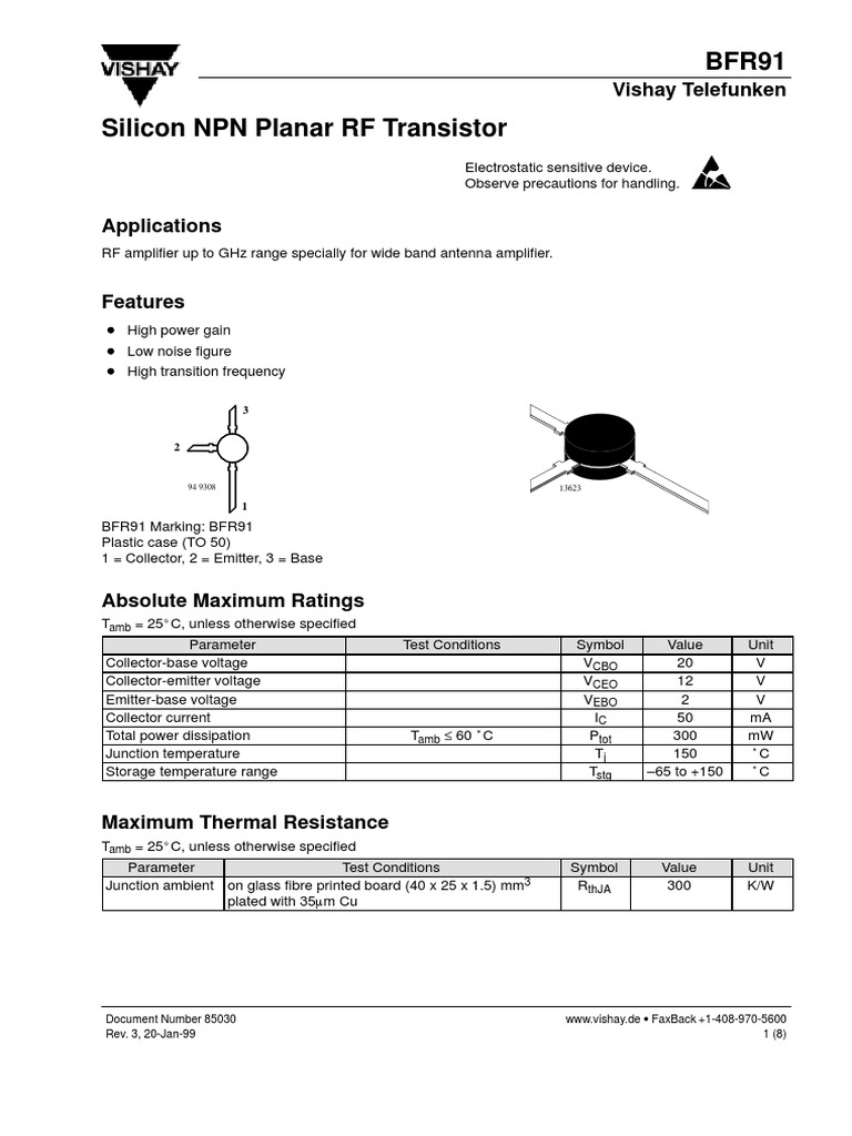 BFR91 | PDF | Bipolar Junction Transistor | Telecommunications Engineering