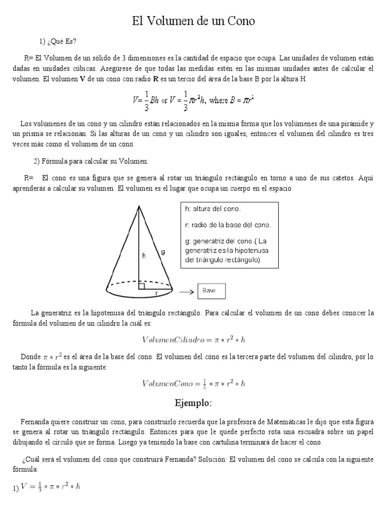 Hoja De Trabajo Sobre El Volumen De Los Conos Matemáticas Con Fruta