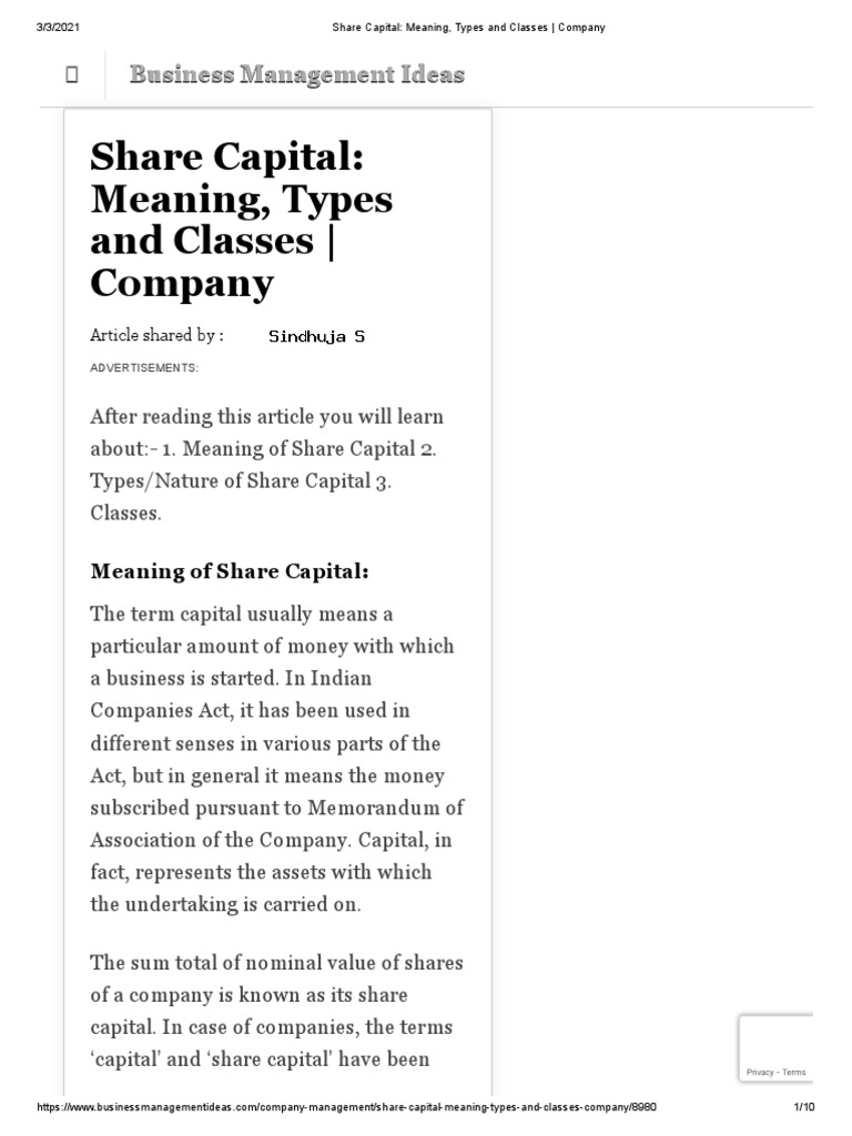 Share Capital - Meaning, Types and Classes - Company | PDF | Preferred ...