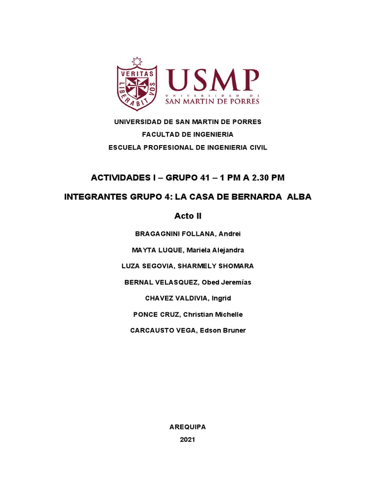 Actividades I - Grupo 4 La Casa de Bernarda Alba | PDF