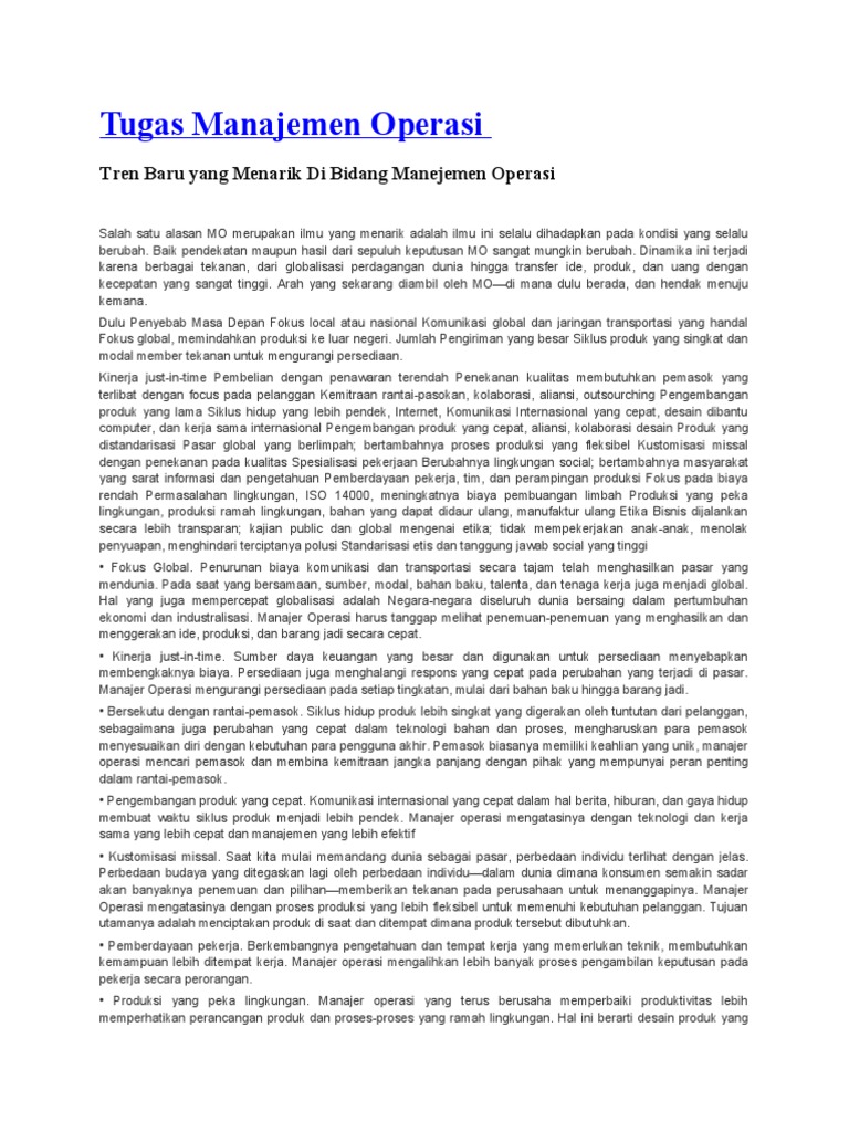 Tugas Manajemen Operasi | PDF