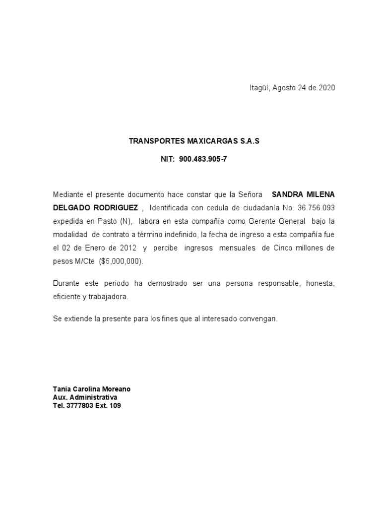 Carta Laboral Word | PDF