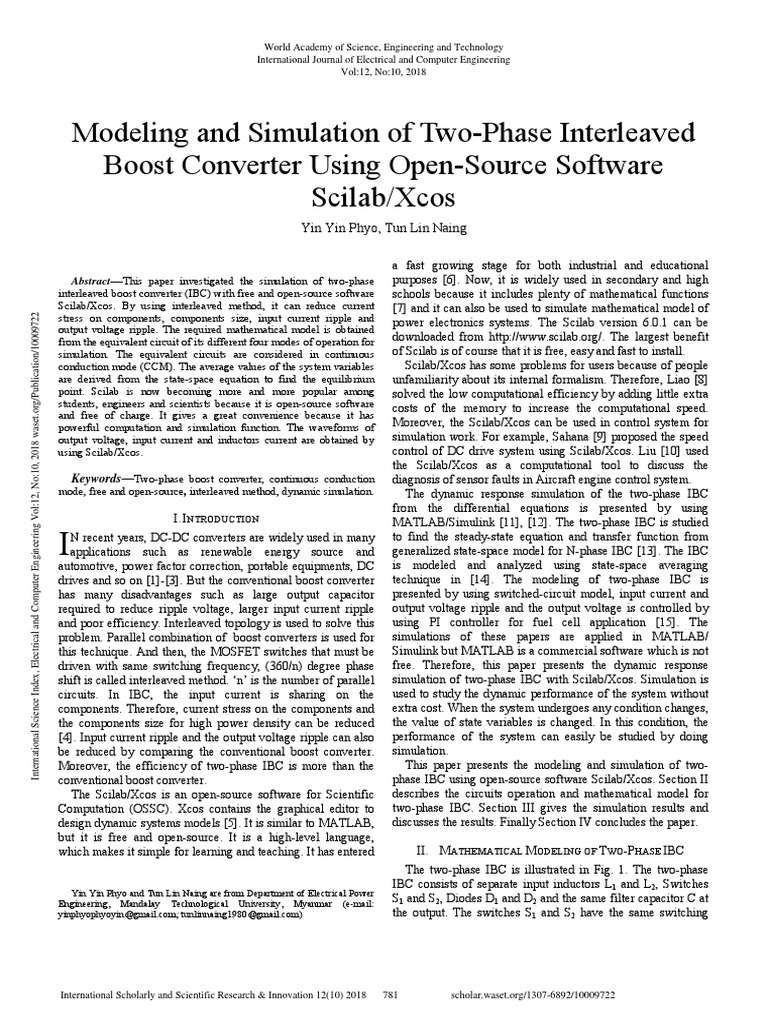 Modeling and Simulation of a Two-Phase Interleaved Boost Converter Using the Open-Source ...