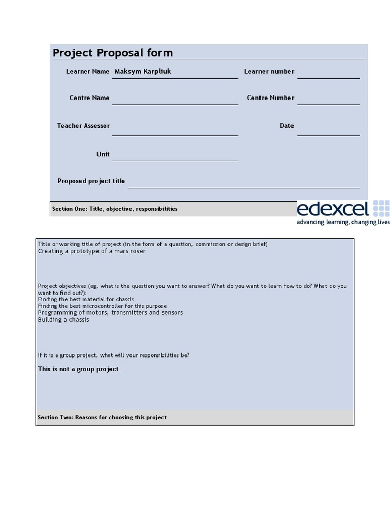 Project Proposal Form (Edexcel) 2 | PDF | Learning | Cognition
