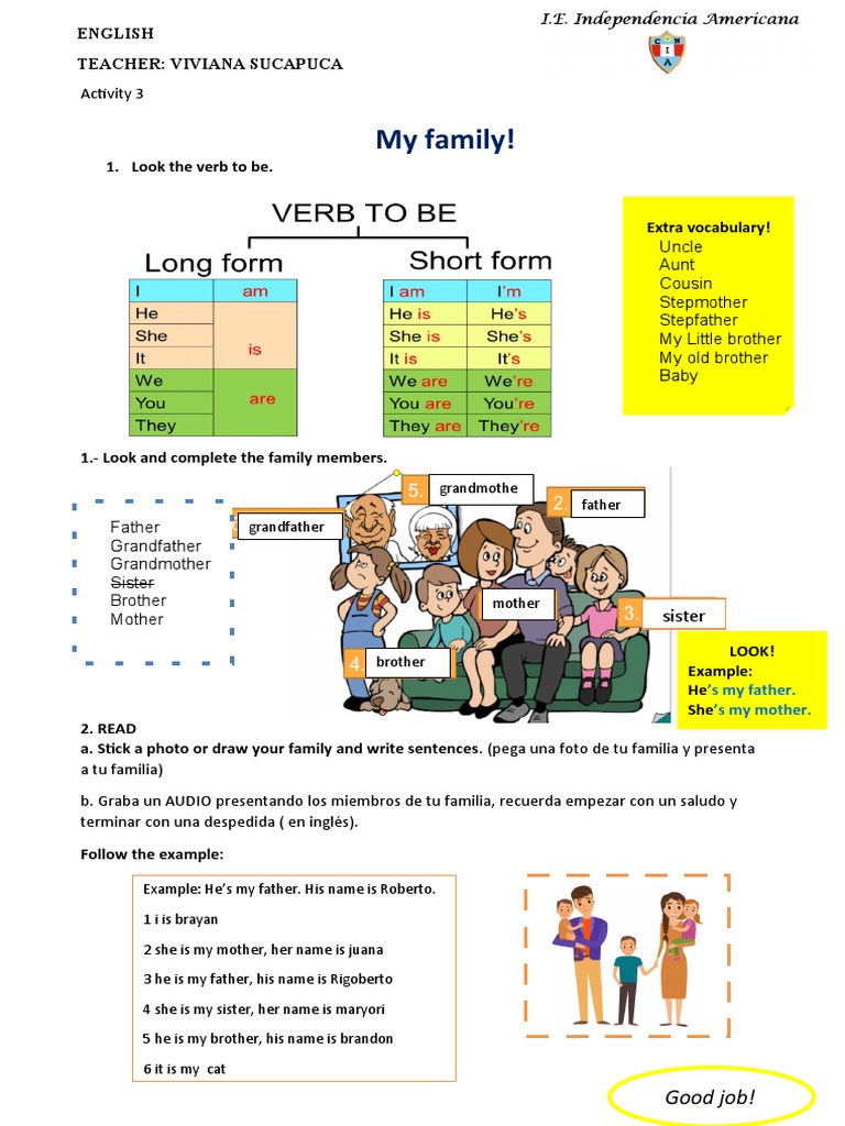 My Family: An Activity to Learn Family Members and Practice Describing ...