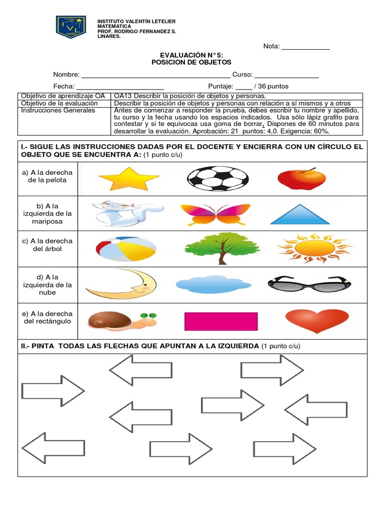 Prueba Matematica Posicion de Objetos | PDF | Science | Ciencia y ...