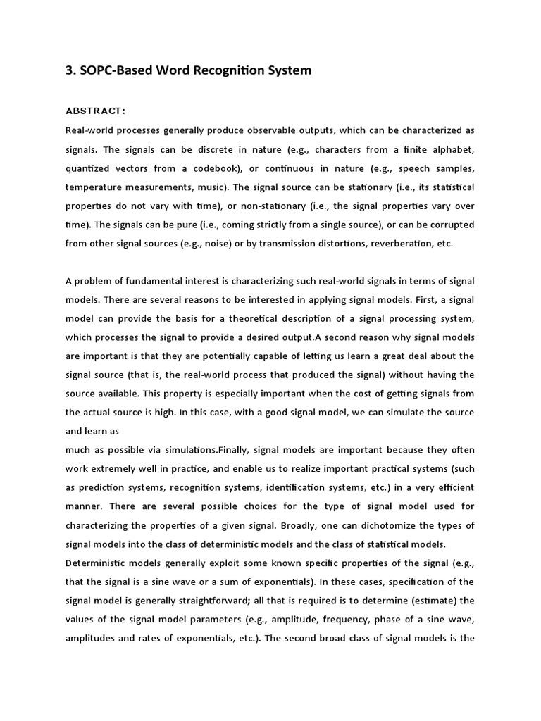 SOPC-Based Word Recognition System: Abstract | PDF | Field Programmable Gate Array | Speech ...