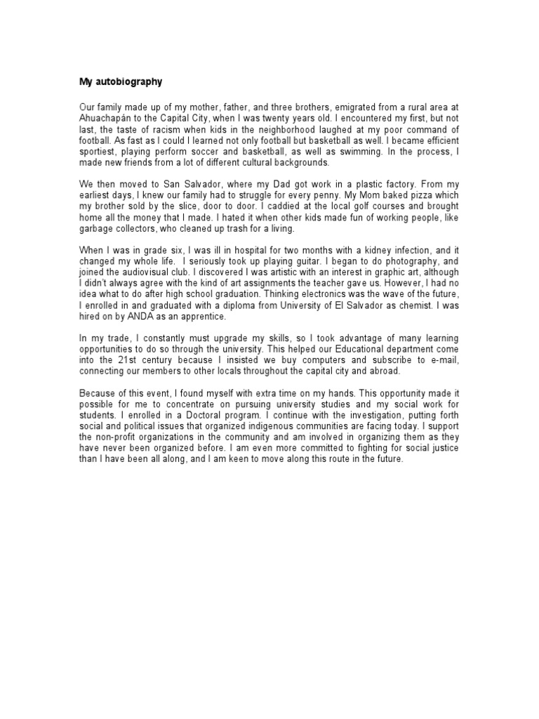 Autobiographical Essay Example | PDF