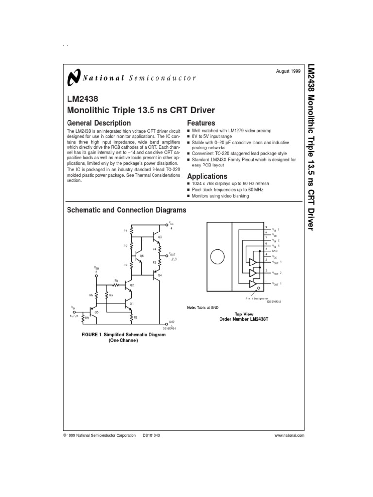 LM2438 Monolithic Triple 13.5 Ns CRT Driver: General Description ...