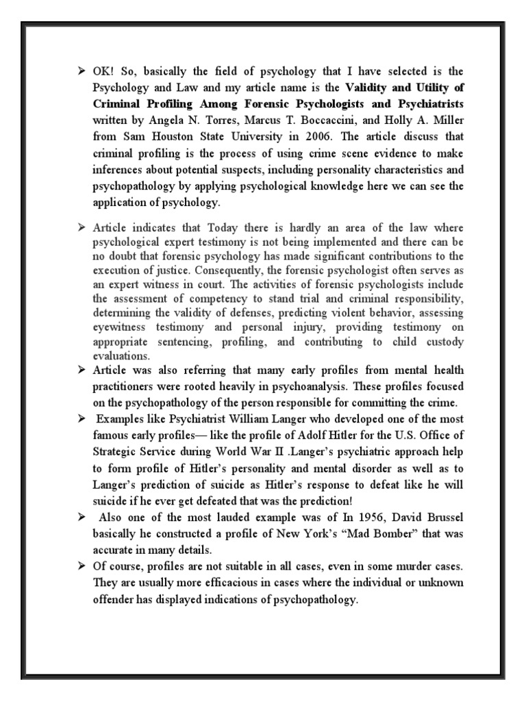 Criminal Profiling Among Forensic Psychologists and Psychiatrists | PDF ...