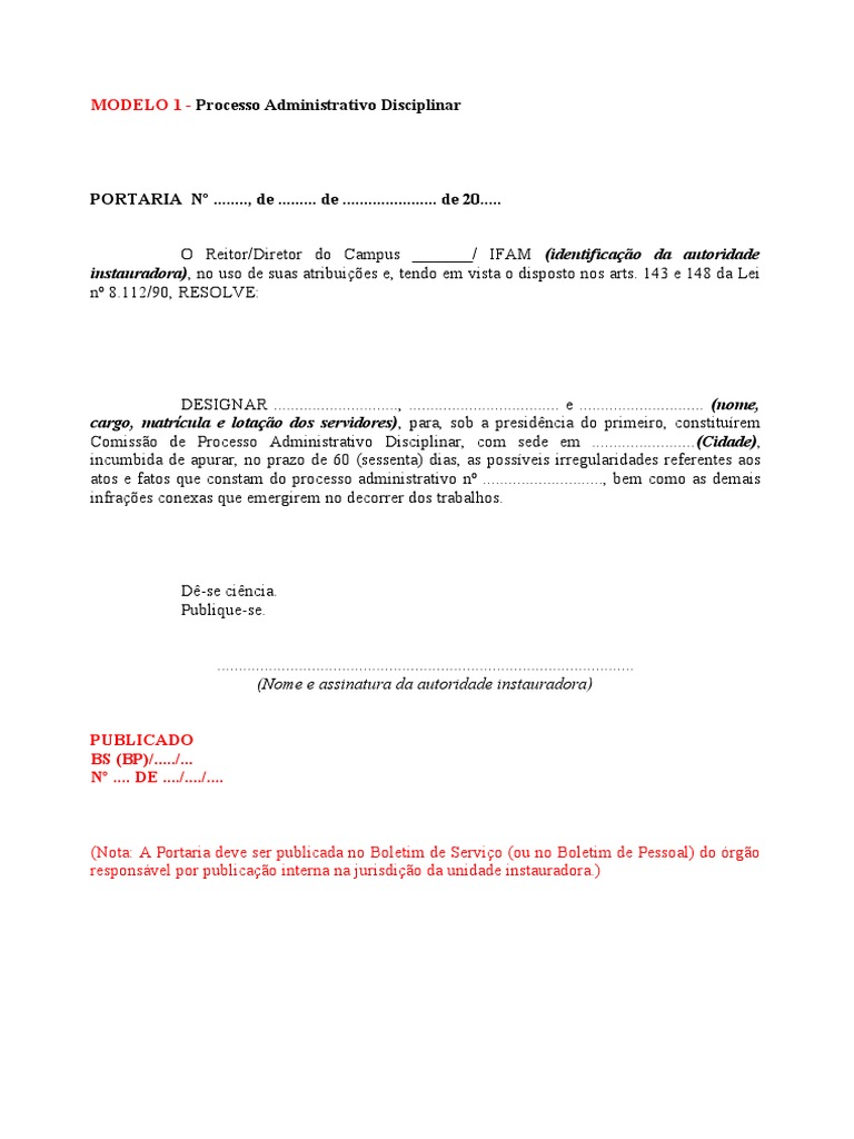 Modelo Processo Administrativo Disciplinar | PDF