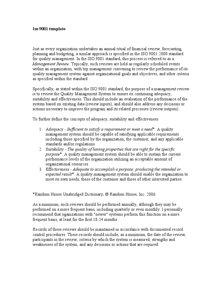 Iso 9001 Template | PDF | Quality Management System | Quality Management
