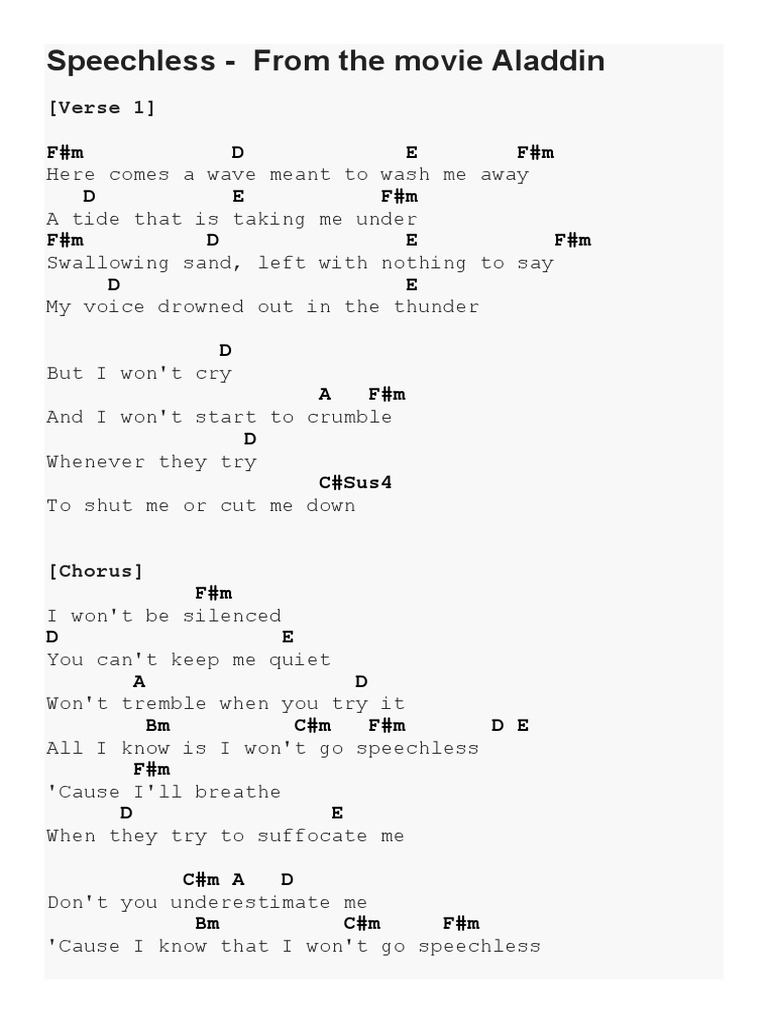 Speechless - From The Movie Aladdin: F#M D E F#M D E F#M F#M D E F#M D E | PDF