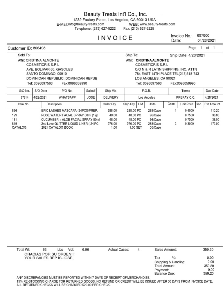 Beauty Treats Invoice ABRIL 21 | PDF | Supply Chain Management | Accounting