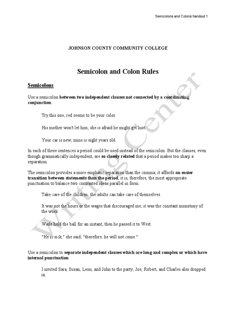 Semicolon and Colons Rules | PDF | Comma | Punctuation