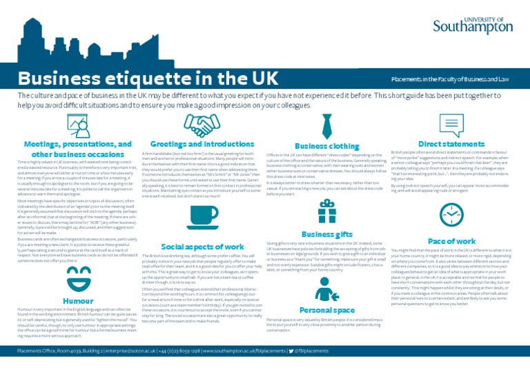 Business Etiquette in The UK | PDF