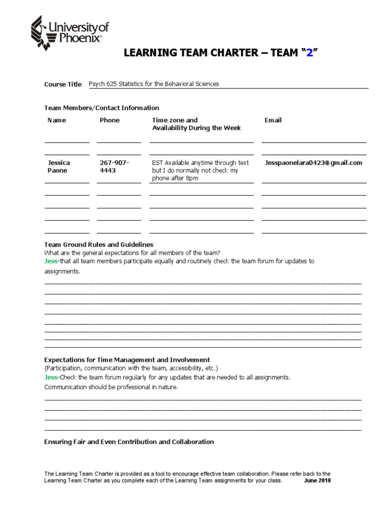 Psych 625 Learning Team Charter | Download Free PDF | Learning ...