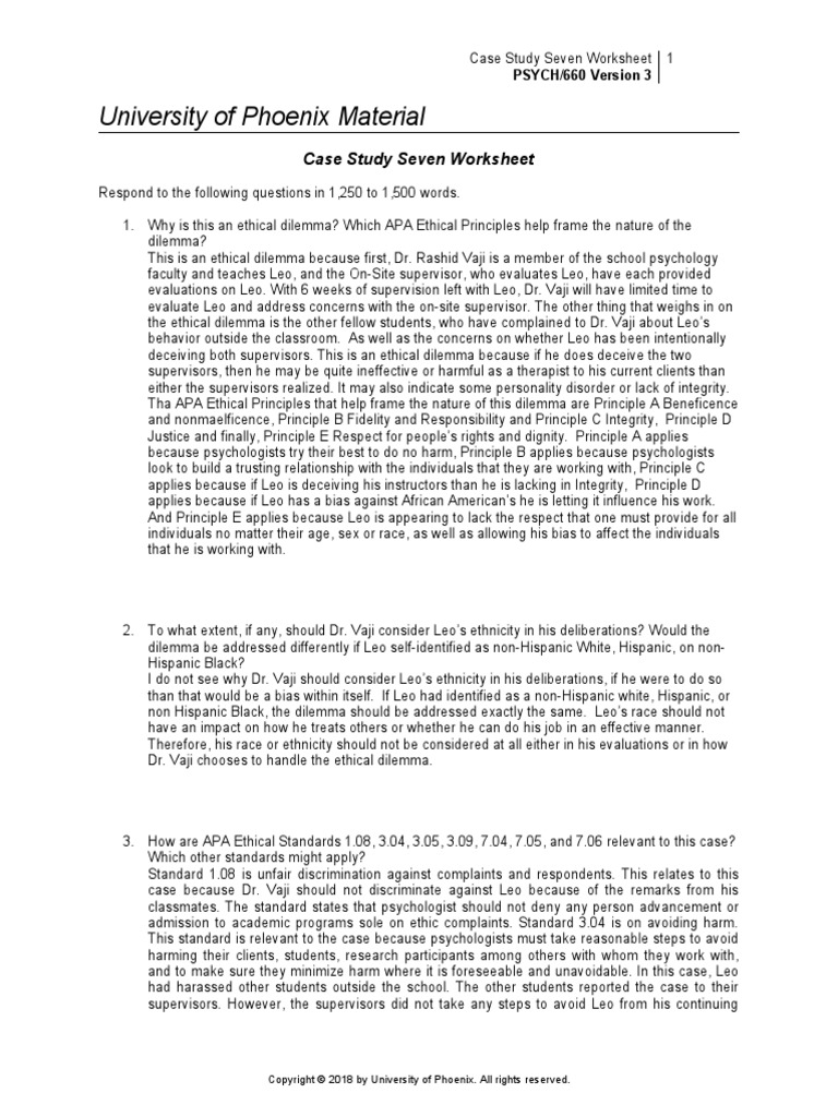 PSYCH660 v3 Case Study Seven Worksheet Final | PDF | School Psychology ...