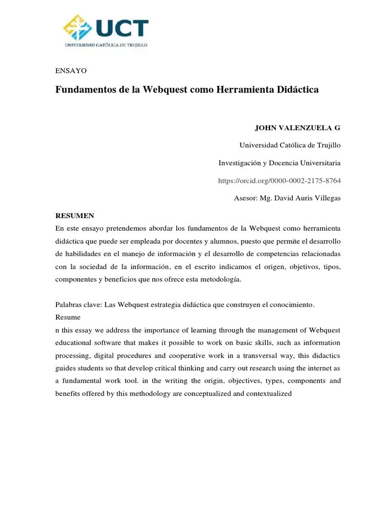 Fundamentos de la Webquest como Herramienta Didáctica | PDF | Enseñando y aprendiendo ...