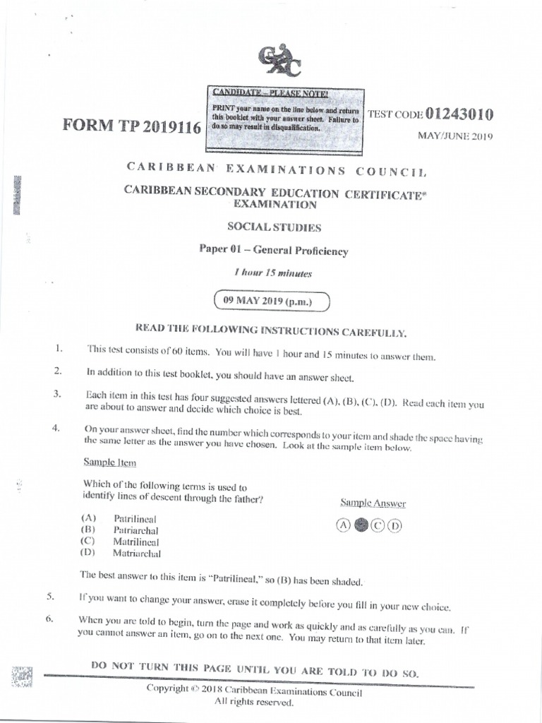 CSEC Social Studies P1 Jun 2019 | PDF
