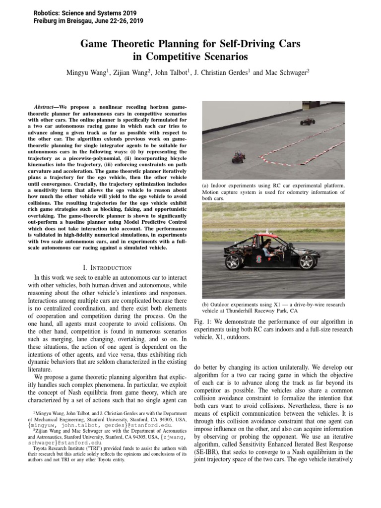 Game Theoretic Planning for Self-Driving Cars in Competitive Scenarios ...