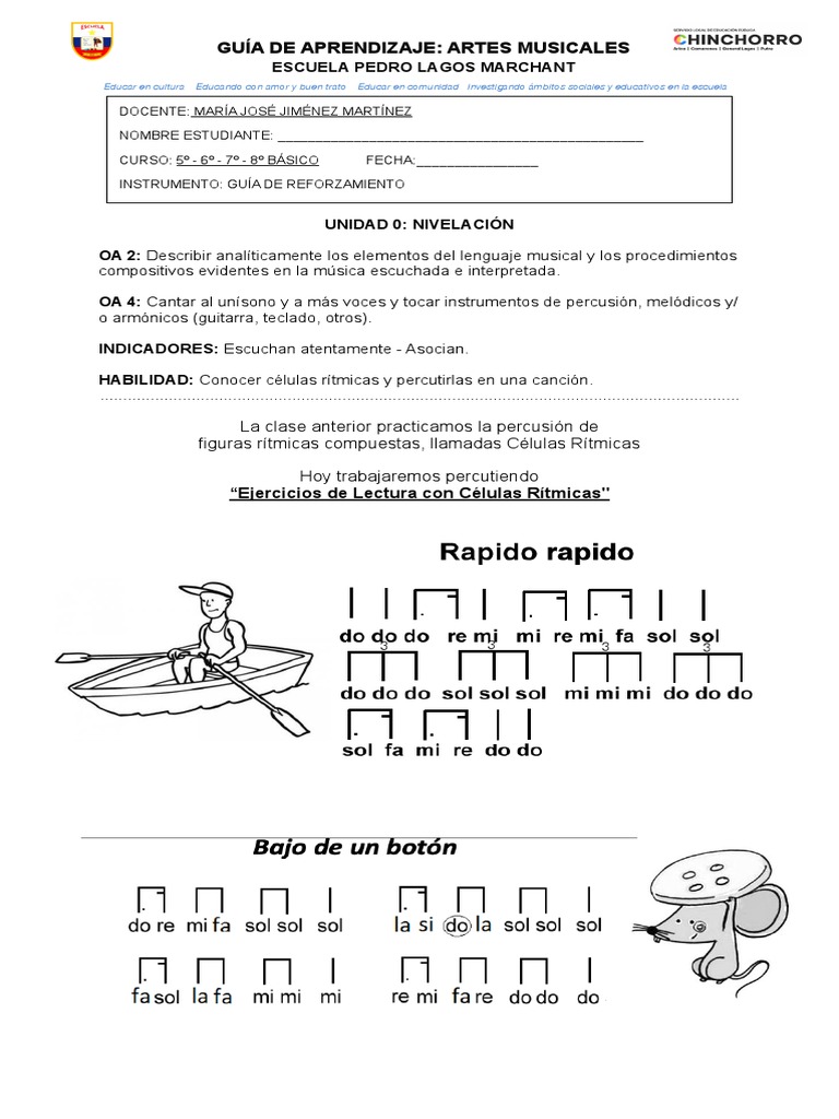 GUÍA DE APRENDIZAJE - MUSICA 5º A 8º - Lectura de Células Rítmicas ...