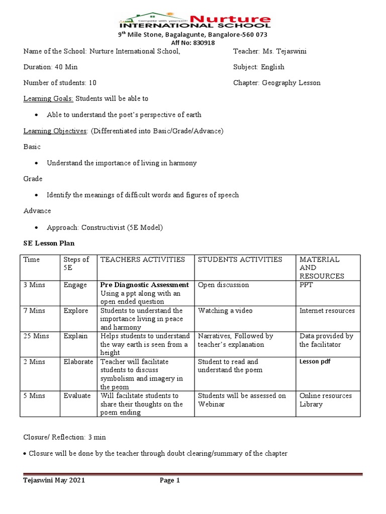 Geography Lesson Plan | PDF | Lesson Plan | Education Theory