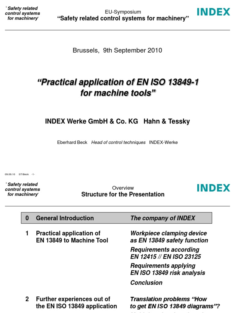 Practical Application of EN ISO 13849-1 For Machine Tools - Eberhard Beck | PDF | Machines ...
