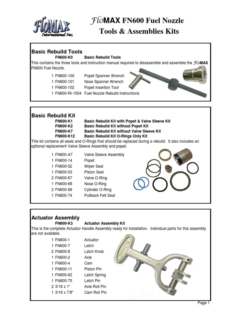 MAX FN600 Fuel Nozzle Tools & Assemblies Kits | PDF | Piston | Propulsion