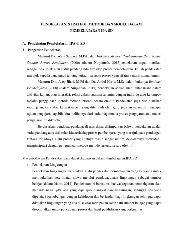 Pendekatan, Strategi, Metode Dan Model Dalam Pemb. Ipa | PDF