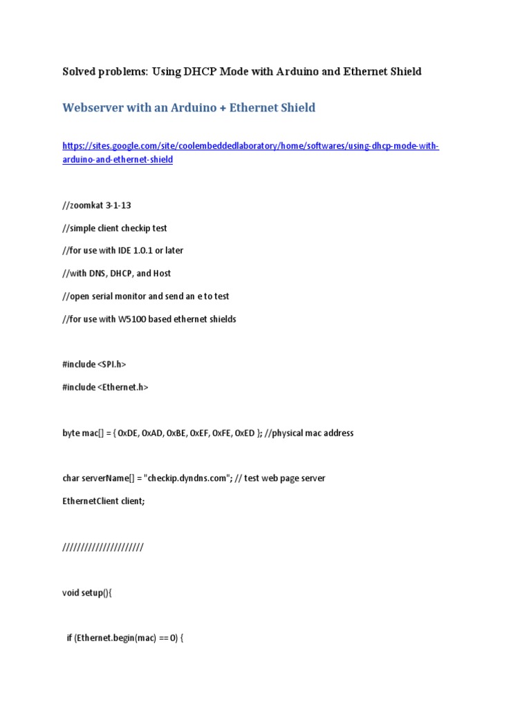 Using DHCP Mode With Arduino and Ethernet Shield | PDF | Business | Technology & Engineering
