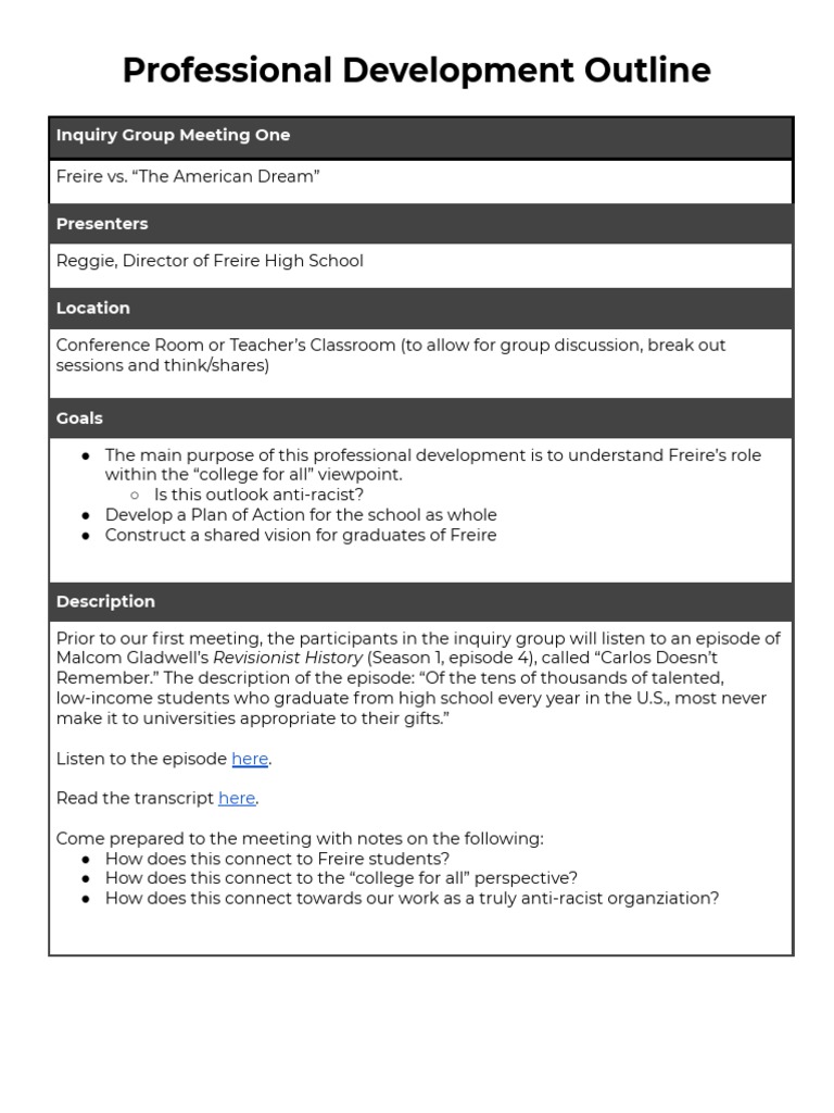 Professional Development Outline Agenda Template | PDF