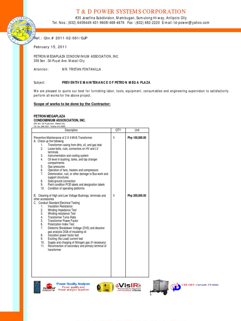 Preventive Maintenance of Petron Mega Plaza | PDF | Duct (Flow ...