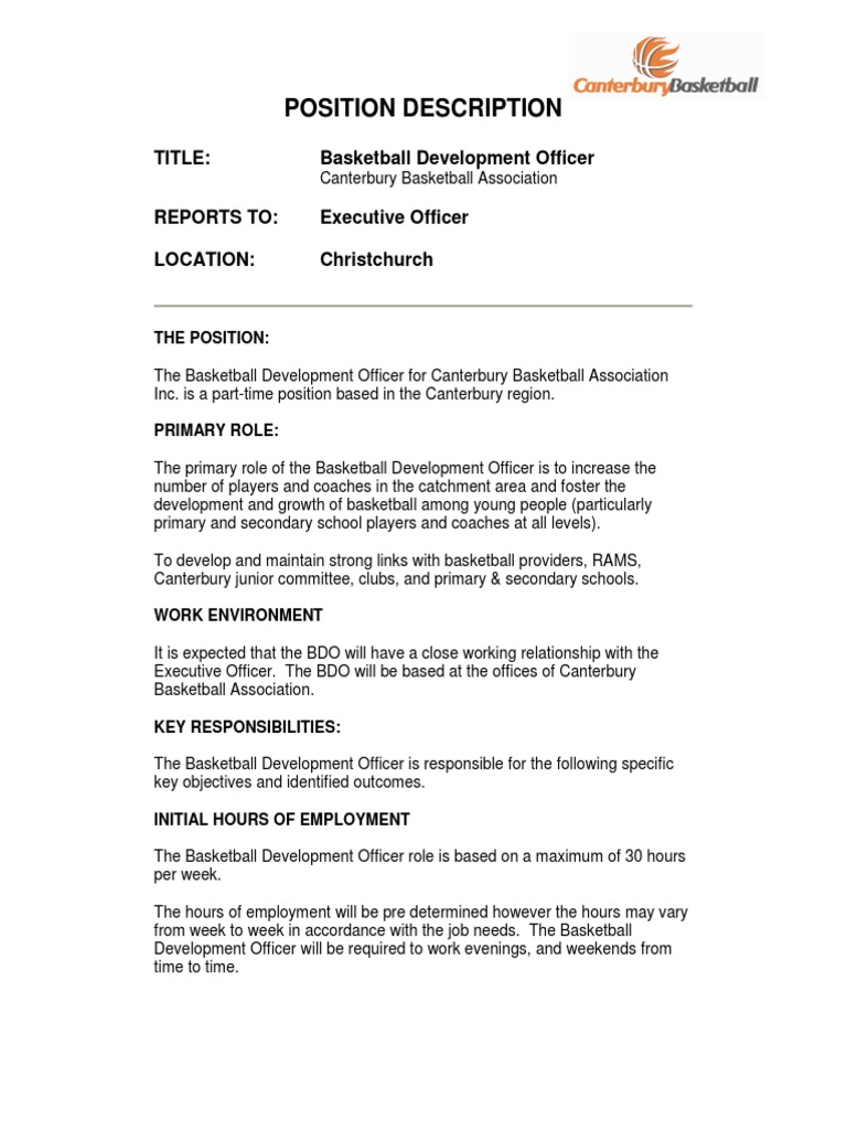 Basketball Development Officer Role | PDF | Business | Business