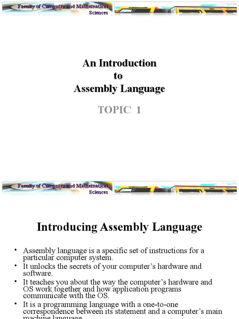 Assembly Language - Topic 1 | PDF | Assembly Language | Computer Programming