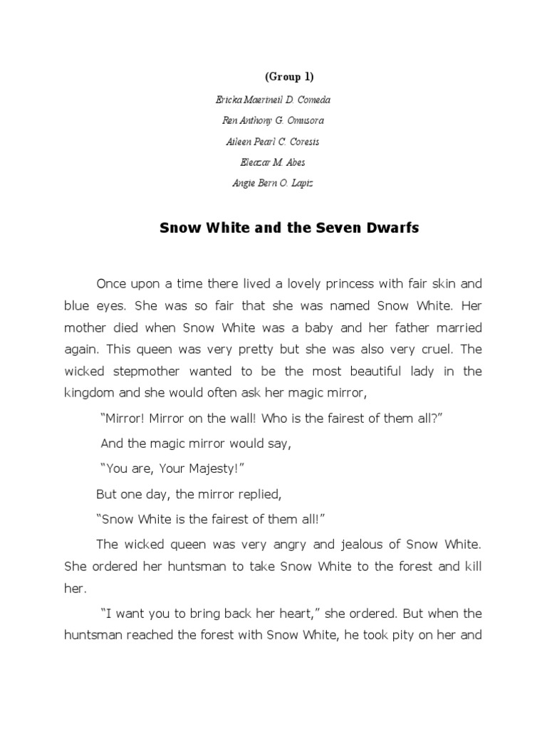Snow White and The 7 Dwarves | PDF | Snow White | Grimms' Fairy Tales