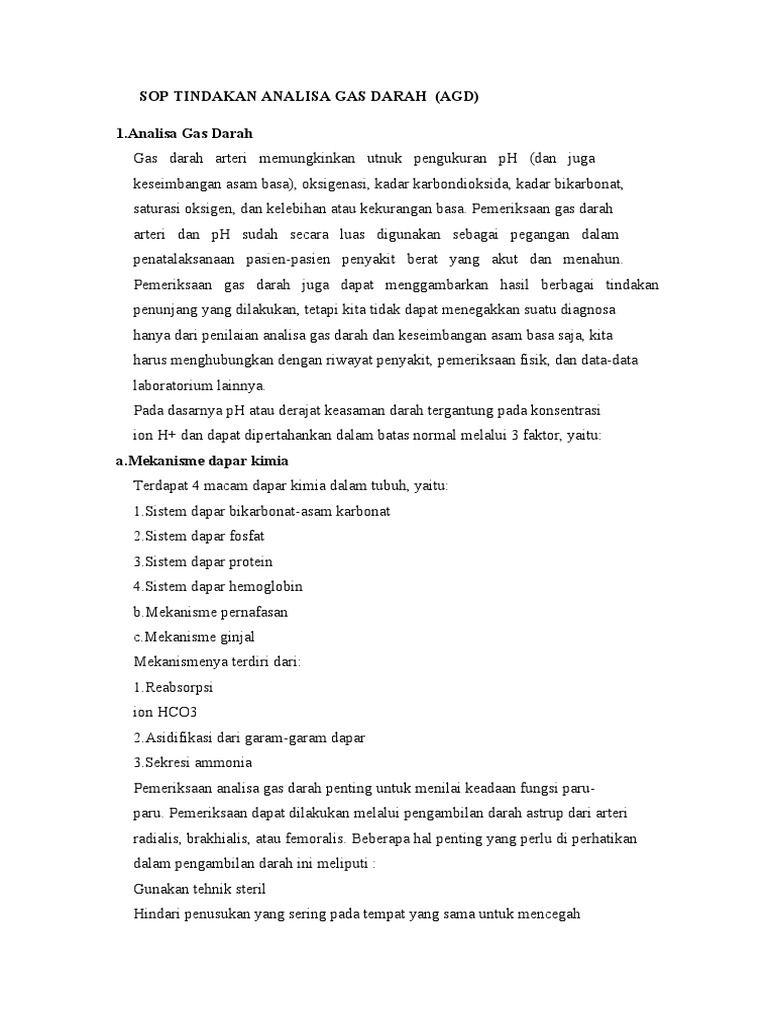 SOP Pengambilan Darah Arteri AGD | PDF