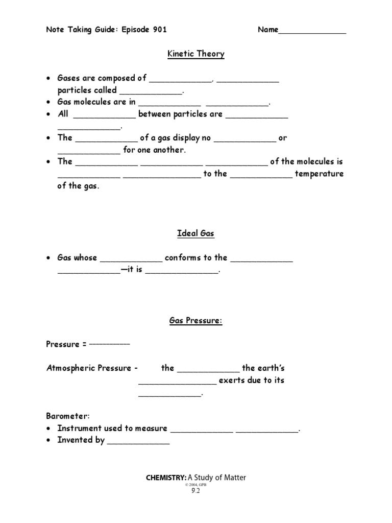 Note Taking Guide: Episode 901 Name - : Chemistry: A Study of Matter ...