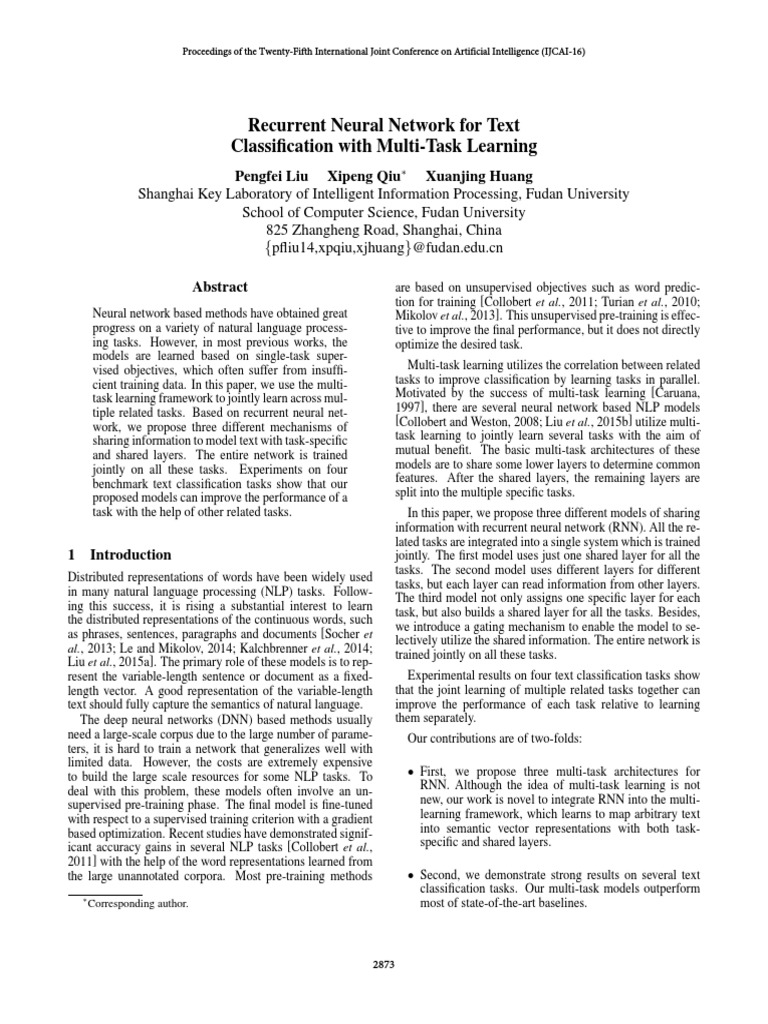 Recurrent Neural Network For Text Classification With Multi-Task Learning | PDF | Artificial ...