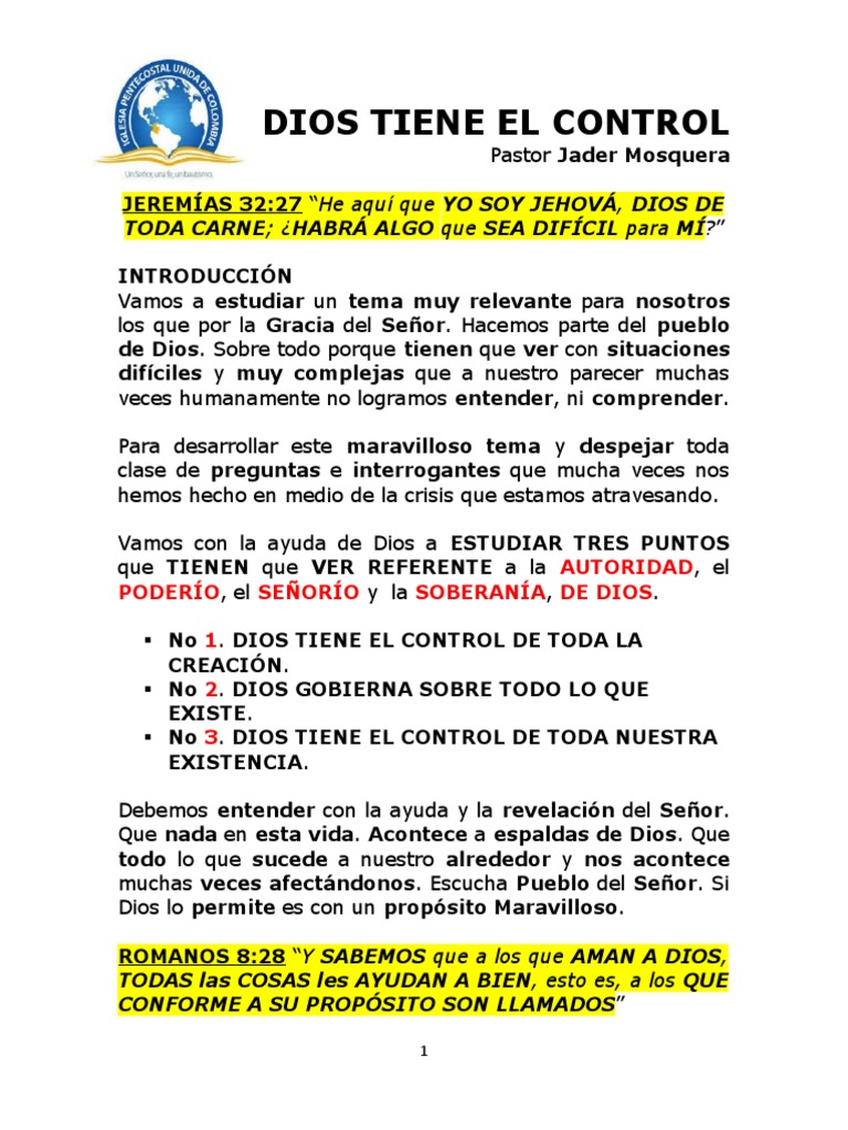 Dios Tiene El Control Total | PDF | Dios | Libro de trabajo