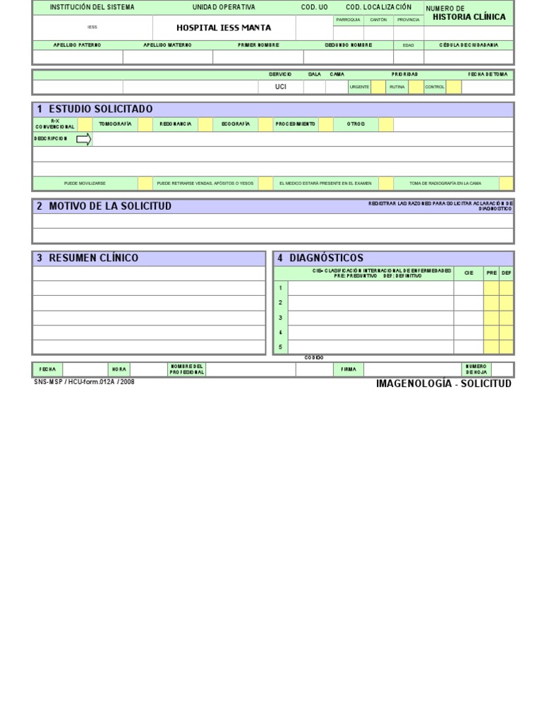 Form. 012 IMAGENOLOGIA | PDF | Imagenes medicas | Ultrasonido médico