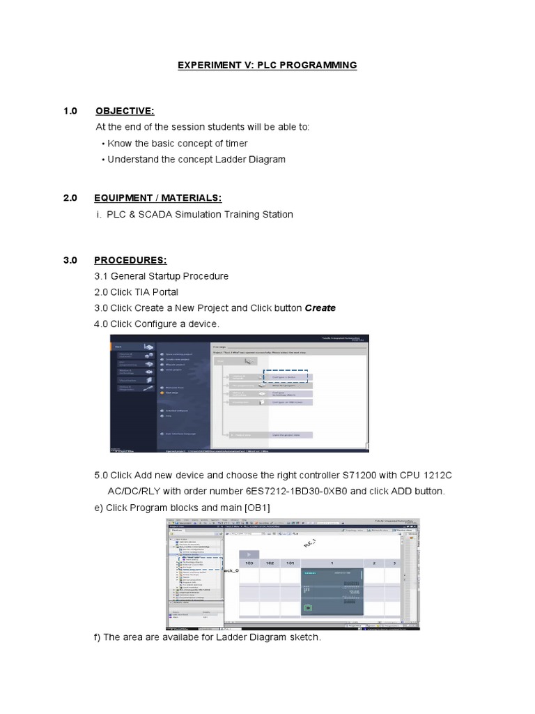 PLC Programming Experiment: Timers and Ladder Logic | PDF | Programmable Logic Controller ...