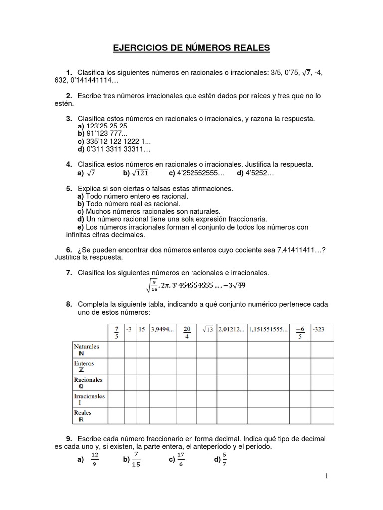 Ejercicios Reales | PDF | Número racional | Número Real