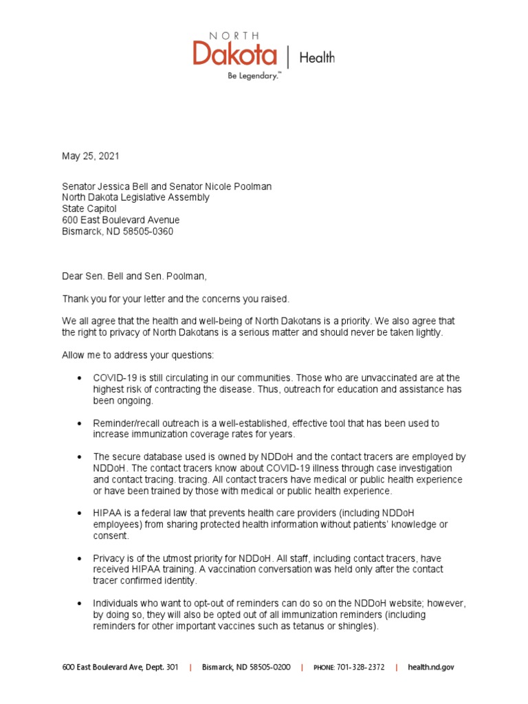 2021.05.25 Letter To Sen Bell and Sen Poolman | PDF | Health Insurance ...